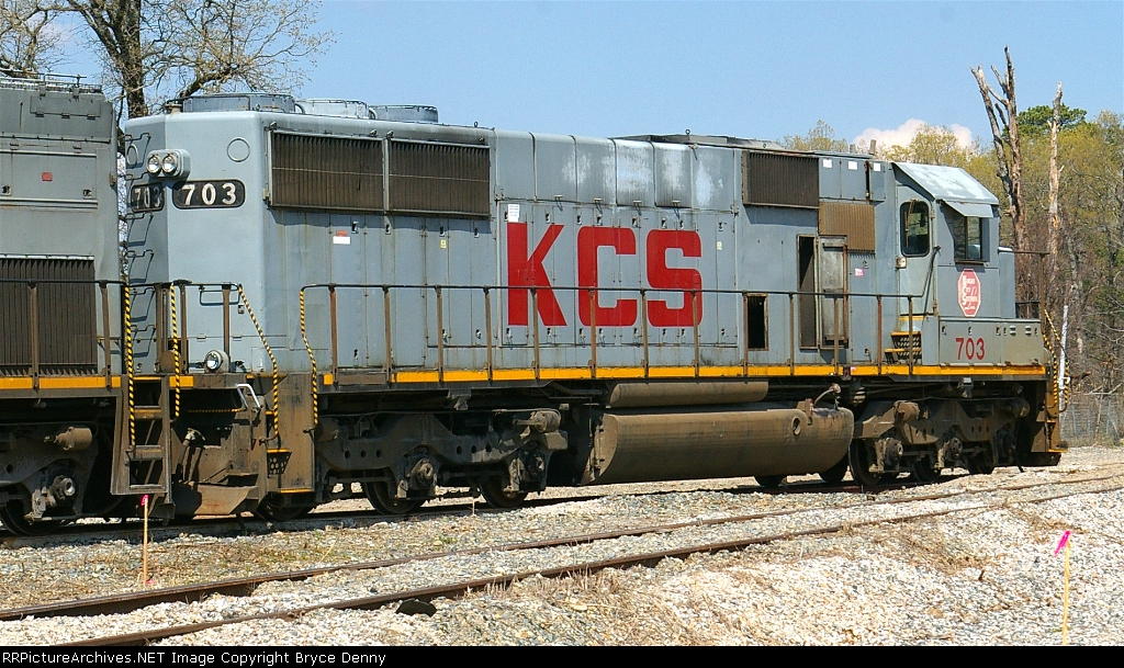 KCS 703, an SD40X, on the dead line at the KCS shops
